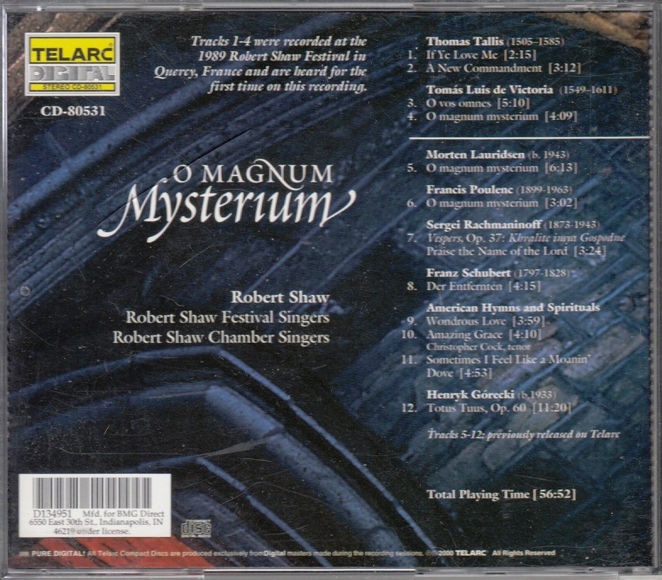 Robert Shaw Festival Singers: O Magnum Mysterium (2000) (CD ...
