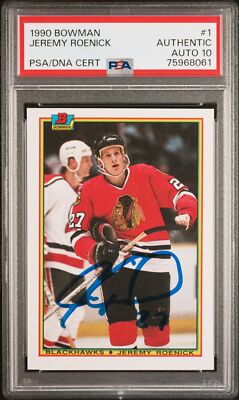 Jeremy Roenick 1990 Bowman Signed Hockey Rookie Card #1 Auto PSA 10 ...