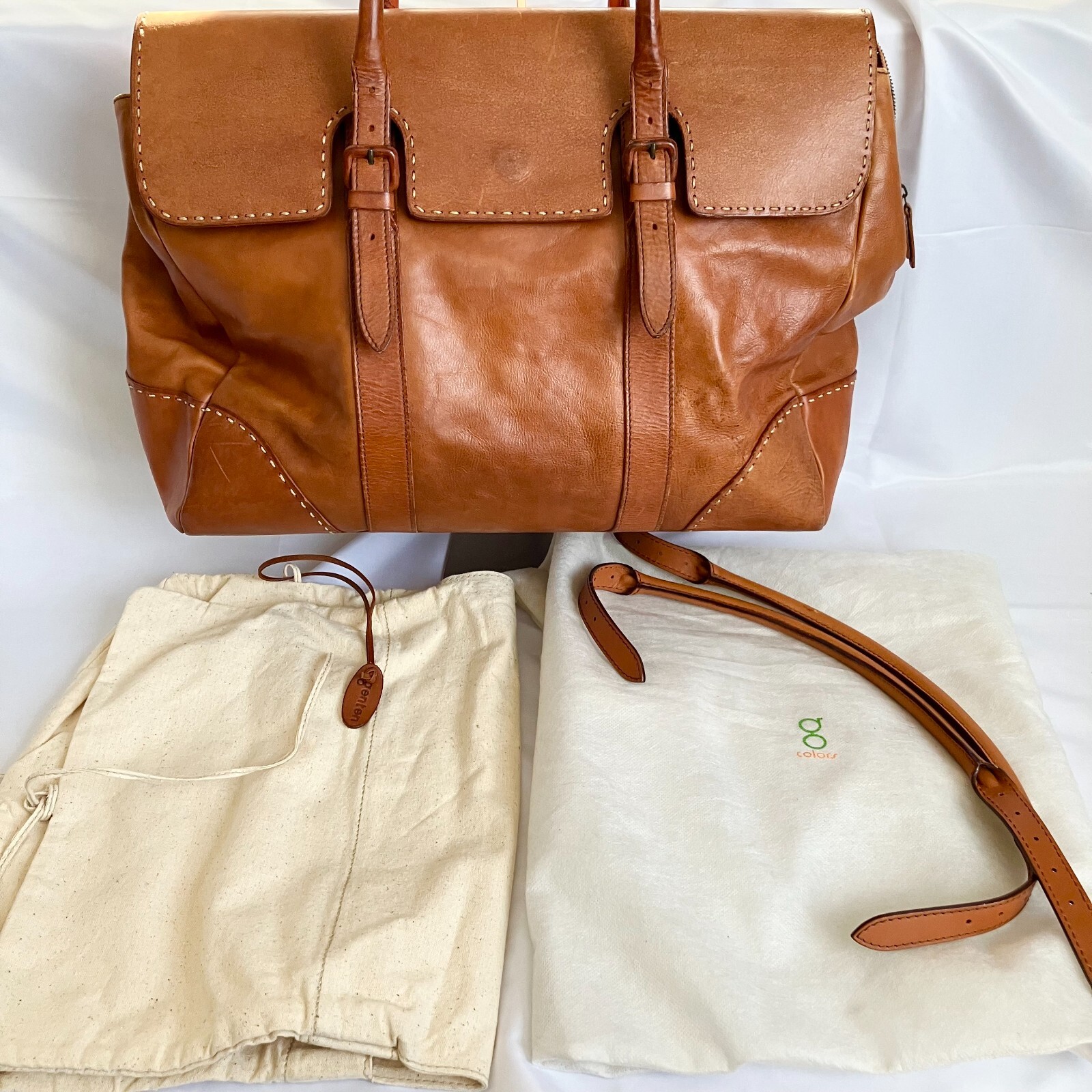 GENTEN Tote Bag Leather Brown Large Size W43xH31cmxD15cm Good Condition Japan | eBay