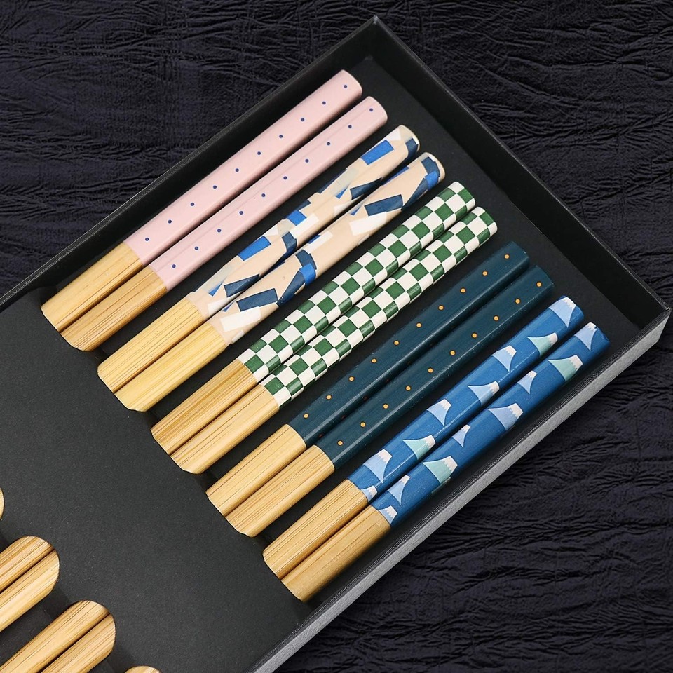 5 Pairs Japanese Natural Bamboo Chopsticks with Unique Pattern ...