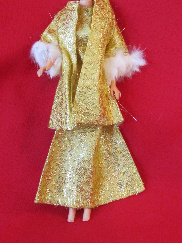Vintage Peggy Ann Barbie Clone Floral Gold w/Fur Gown Dress & Jacket ...