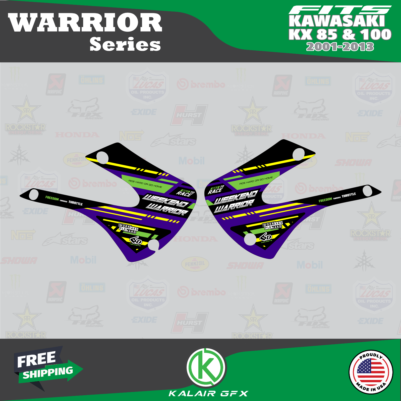 Graphics Kit for Kawasaki KX85 KX100 (2001-2013) KX 85 Warrior-Purple ...