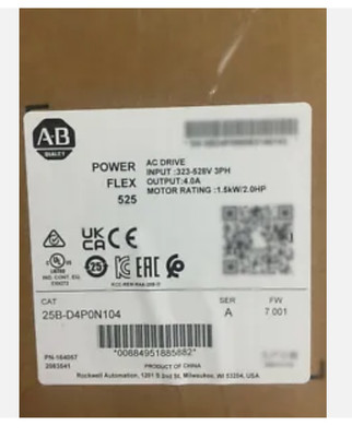 New Factory sealed AB 25B-D4P0N104 /A Power Flex 525 1.5kW 2Hp AC Drive ...