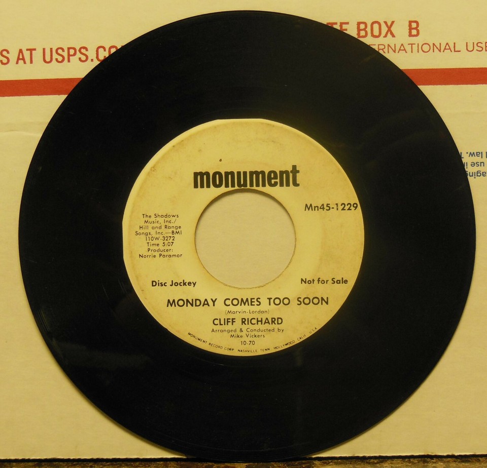 PROMO COPY! Cliff Richard: Aint Got Time Anymore / Monday Comes Too, 45 ...
