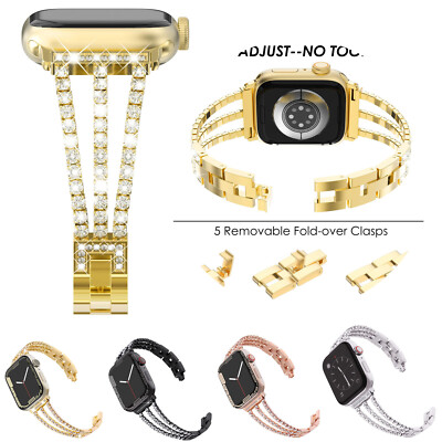 Bling Diamond Watch Band Strap Case For Apple iWatch SE 7 6 5 4 3 38/42 ...