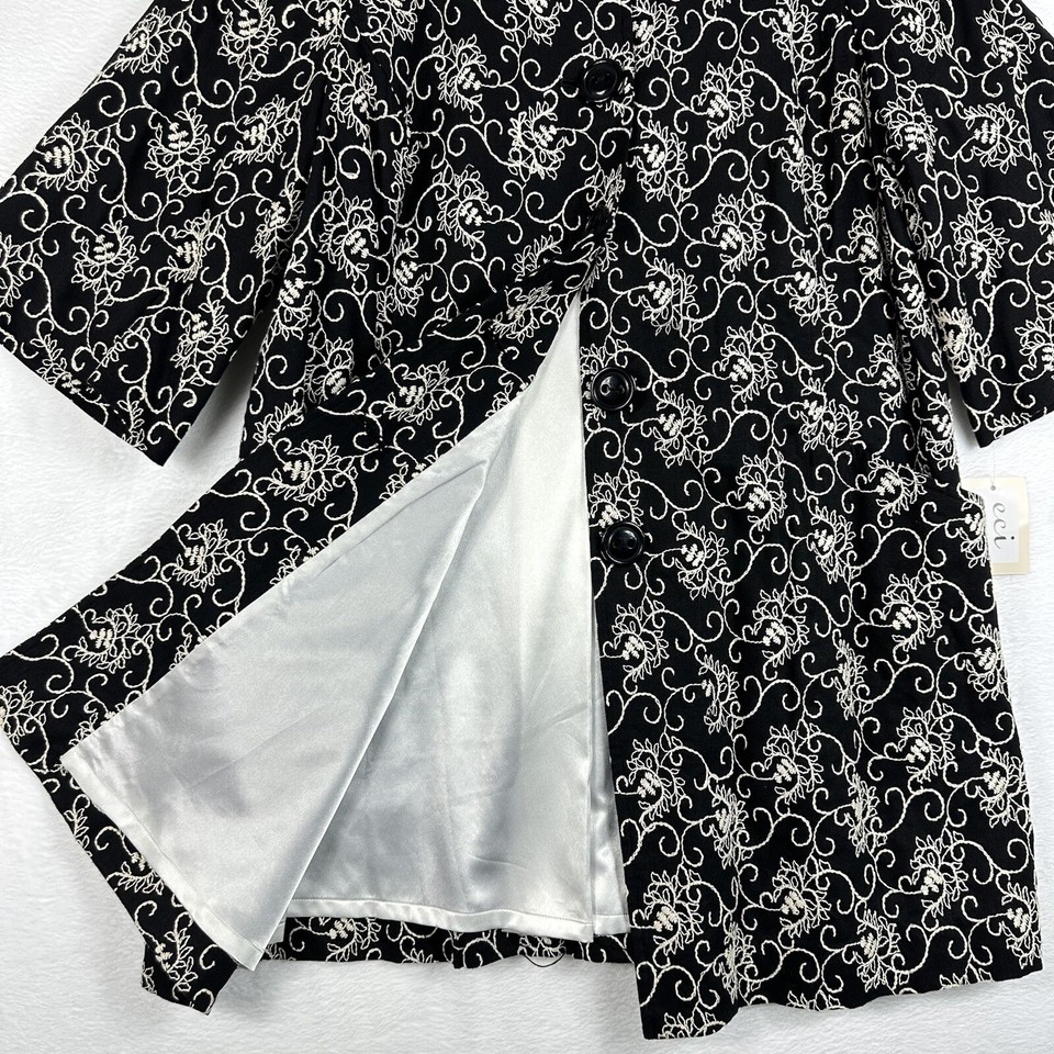 ECI Swing Coat NWT Women’s Size 18W Black With White Embroidery Floral ...