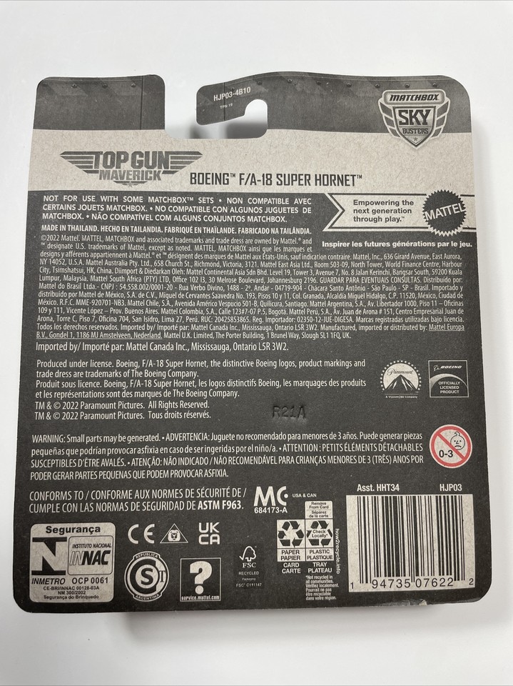 Matchbox Top Gun Boeing F/A-18 Super Hornet HHT34 Toy Model Airplane ...