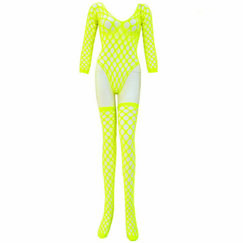 Lady Deep-V Lingere Fishnet Bodysuit See Through Sheer Sleepwears ...