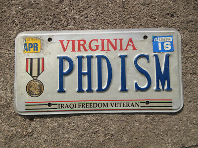 2016 Virginia Professional Iraqi Freedom Veteran License Plate VA ...