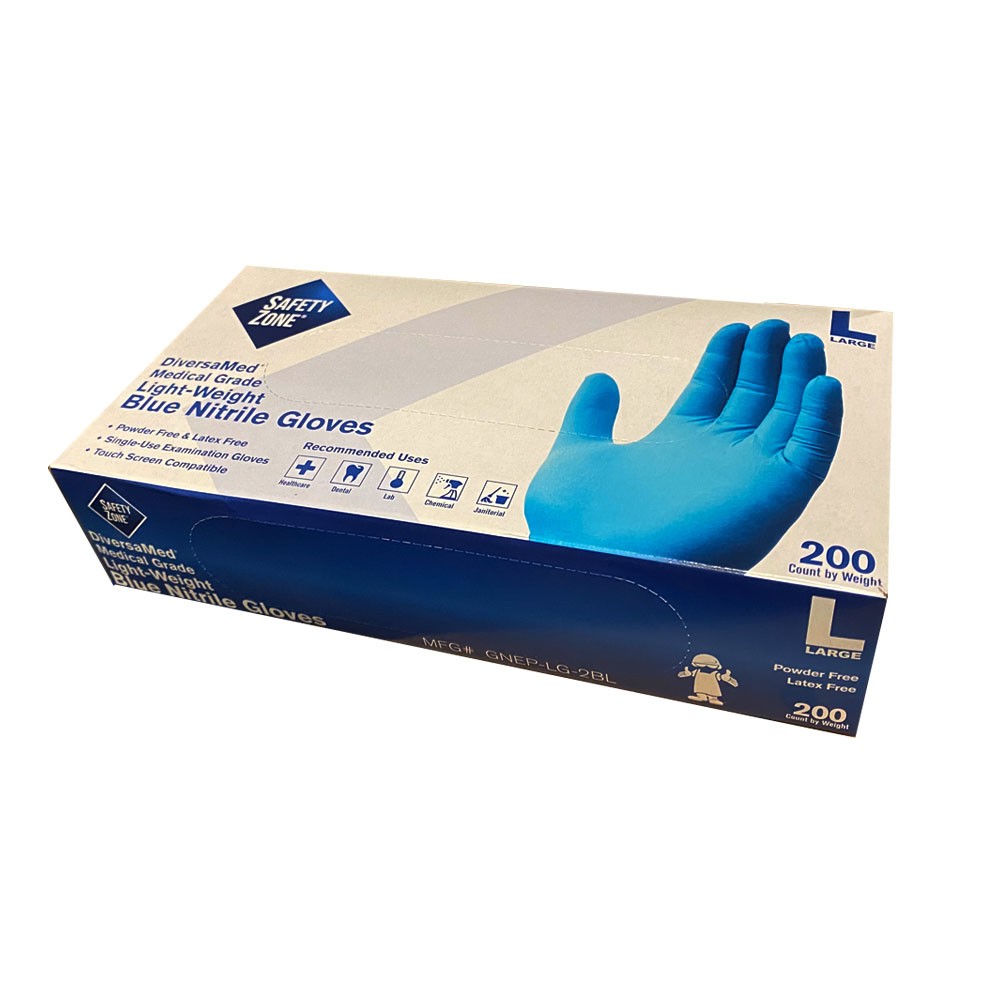 HOSPECO GNEP-LG-2BL Safety Zone Large Blue Powder Free Nitrile Gloves ...