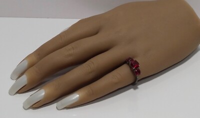 925 Sterling Silver Three Ruby Gemstone FAS Ring Size 6 | eBay
