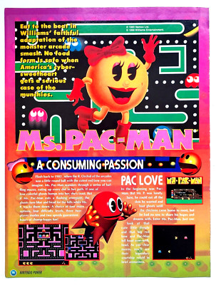 RARE! 1996 Ms. PAC-MAN Nintendo Video Game - Promo Art Print AD | eBay