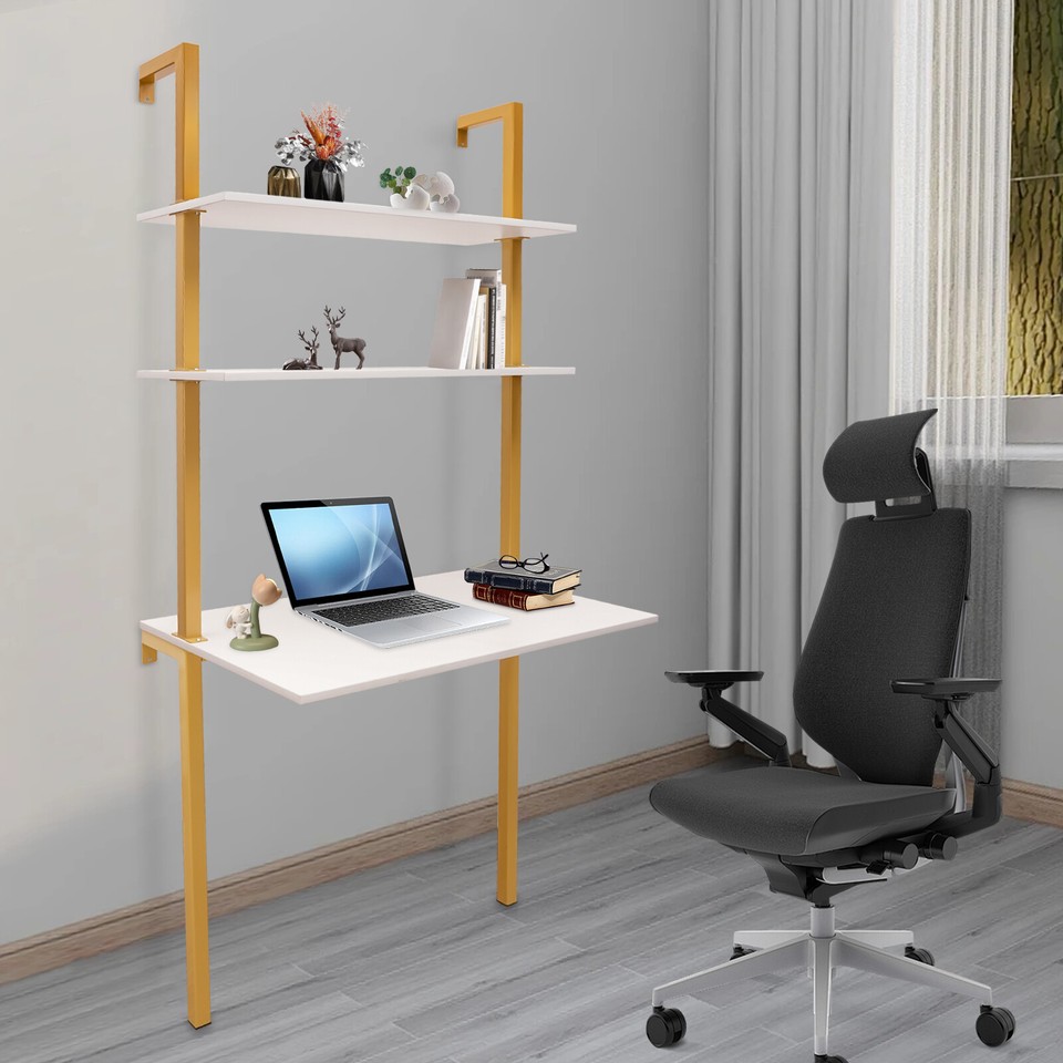 Wall Mount Writing Table 3-tier Computer Desk Storage Home Office w ...