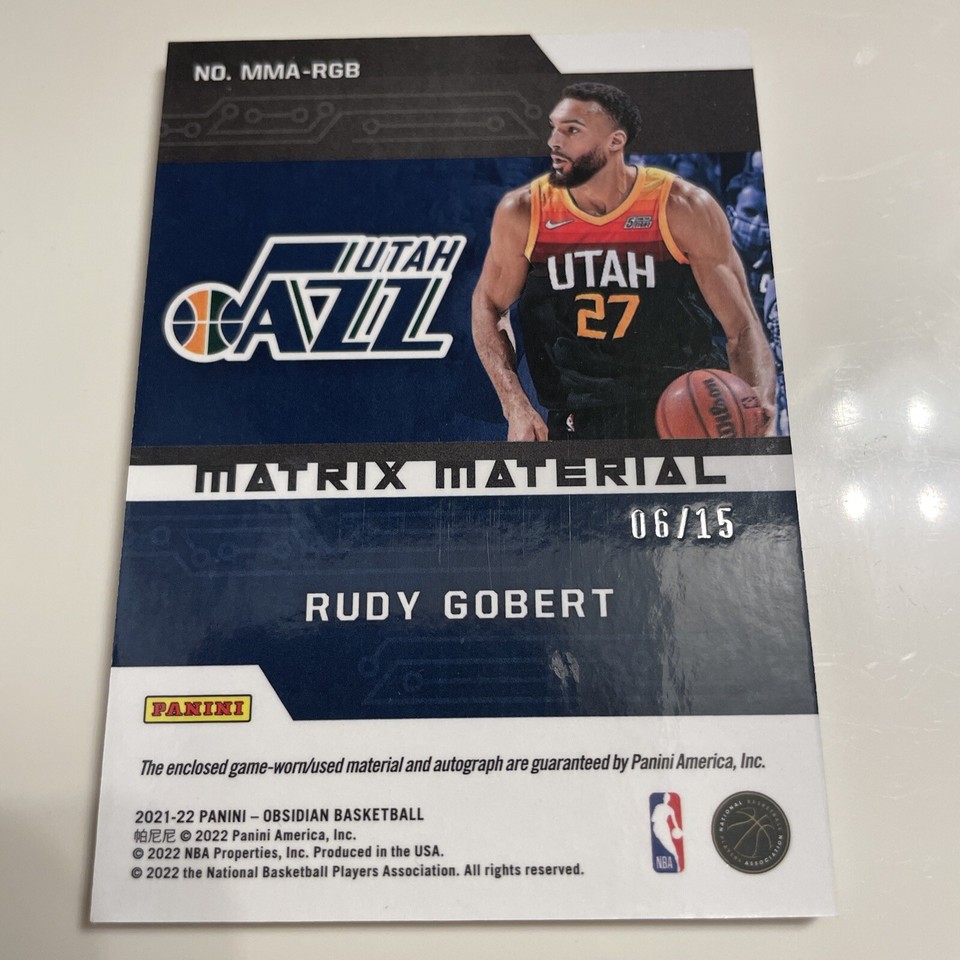 Rudy Gobert 2021-22 Obsidian Matrix Materials Tri color patch auto #06/ ...