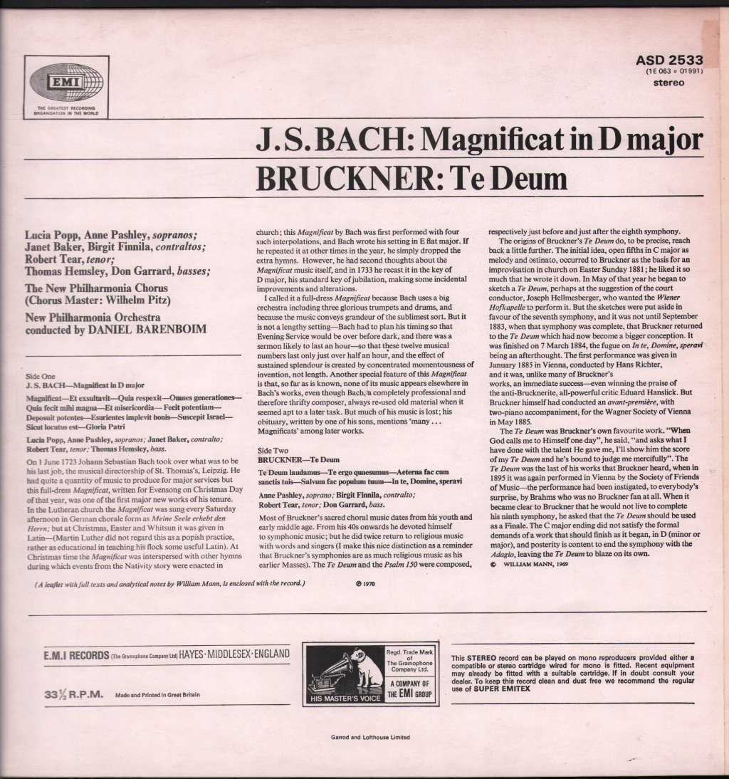 ASD2533 Daniel Barenboim / Lucia Popp / Anne Pashley / Janet Baker Bach ...