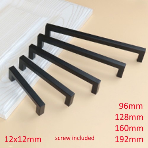 5 x Black Kitchen Cabinet Handles Drawer T Bar Square Pull Cupboard ...