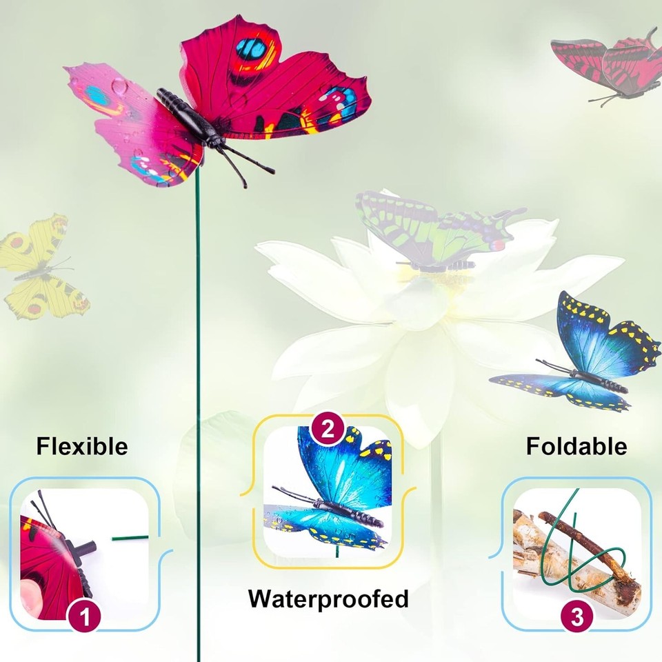 50PCS Butterfly Garden Decorations,10inch Butterfly Stakes Waterproof ...