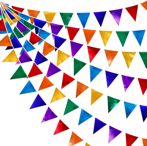 Rainbow Party Decorations Colorful Metallic Fabric Triangle Pennant ...