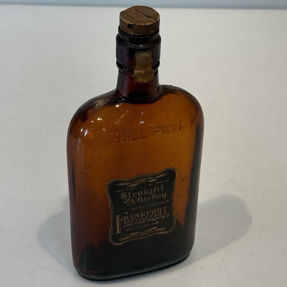 Vintage Frankfort Distillery Straight Whiskey Bottle Dark Amber Glass ...