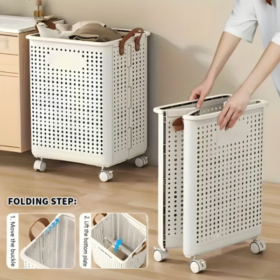 Large Capacity Folding Laundry Basket Laundry Hamper with Wheels Easy ...