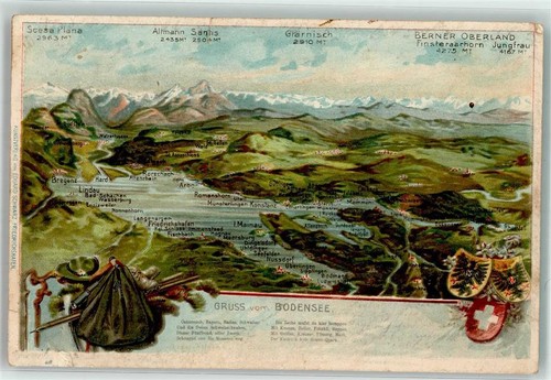 39544723 - 8990 Lindau Lithographie Vogelschau Bodensee 1905 ...