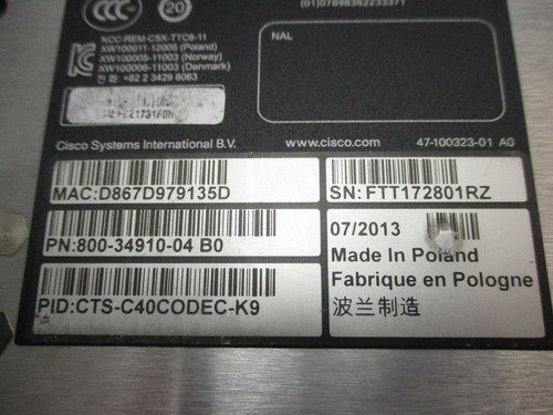 Cisco C40 P/N 800-34910-04 B0 TelePresence Video Conferencing System ...