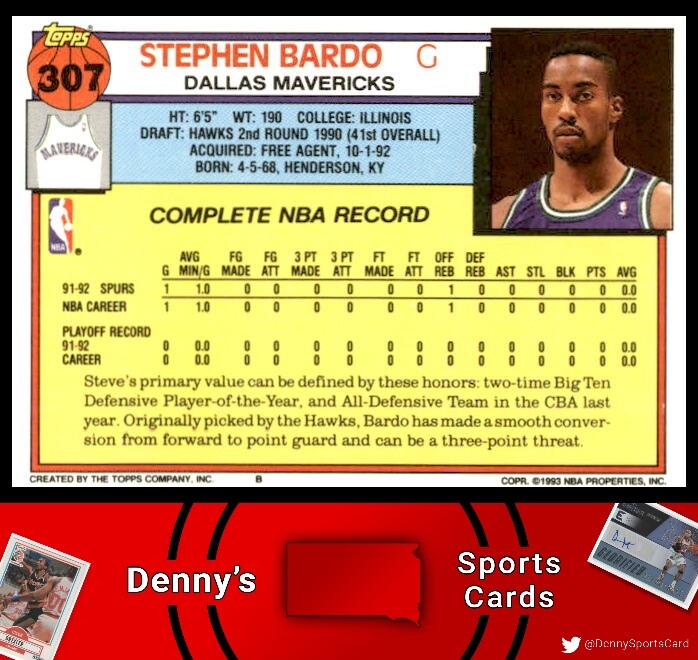 1992 Topps #307 Steve Bardo Dallas Mavericks Basketball Card | eBay