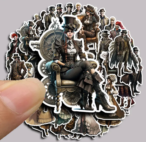 48 Steampunk Character Stickers Vinyl Men Women Style Bronze Decals ...
