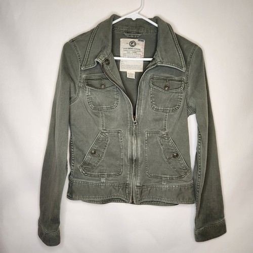 Lucky Brand Green Denim Jean Jacket with Collared Neckline Zip Up Small ...