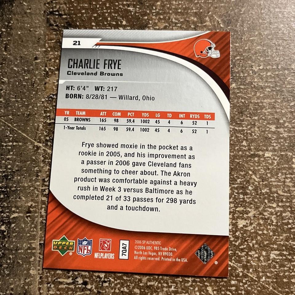 #21 Charlie Frye - Cleveland Browns 2006 SP Authentic NFL Football | eBay