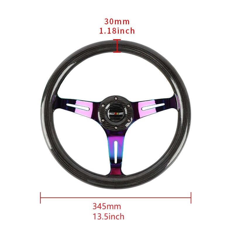 Universal 350mm 14in Real Carbon Fiber Racing RALLIART Steering Wheel ...