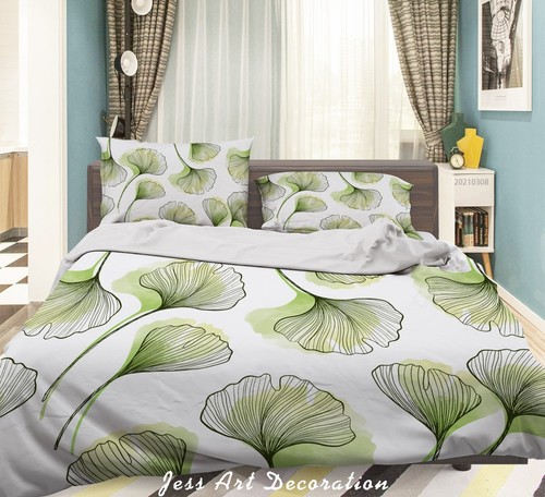 3D Green Ginkgo Leaf Texture Duvet Cover Sets Bedding Sets Pillowcases ...