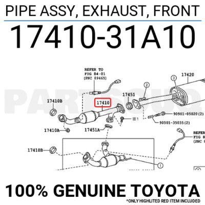 1741031A10 Genuine Toyota Exhaust Pipe Assy Front 17410-31A10 | Genuine ...
