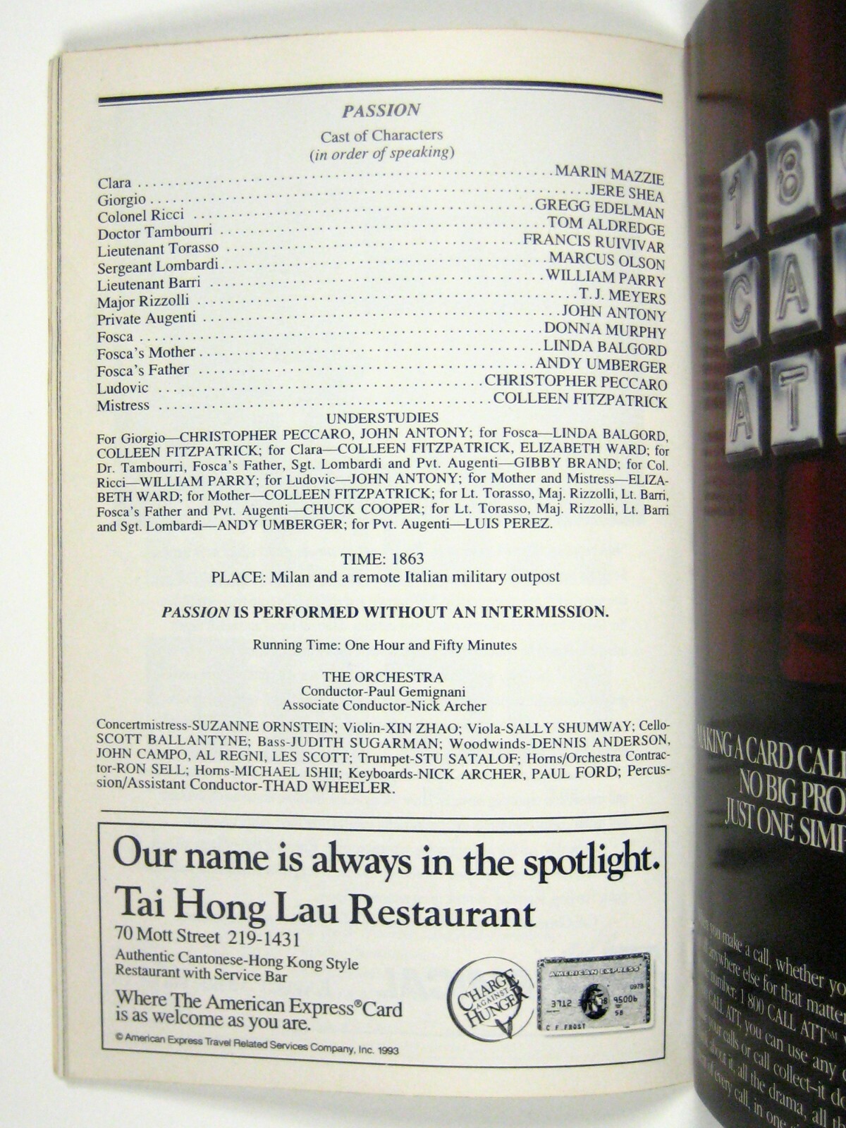 Passion Playbill November 1994 Donna Murphy Jere Shea Sondheim Tom ...