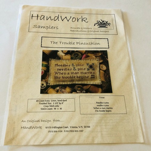 Handwork Samplers The Trouble Pincushion Cross Stitch Pattern | eBay