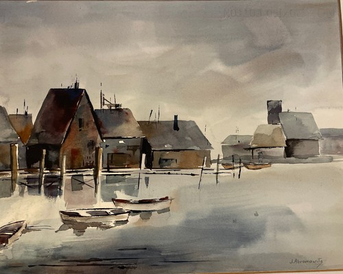 Coastal New England Watercolor J.Abromowitz Signed. 11x13 On 100% ...