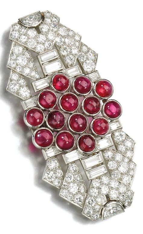 Impressive Red Ruby and Moissanite Unisex Brooch Pin in 925 Sterling ...