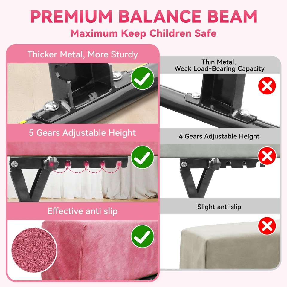 8ft Adjustable Balance Beam Gymnastics High Low Practice Pad for Kids ...