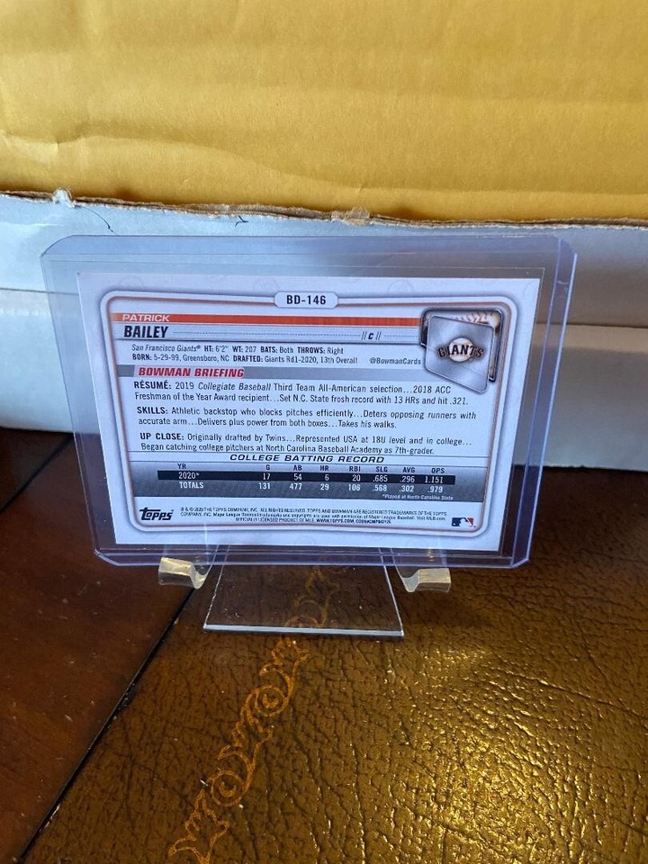 2020 BOWMAN DRAFT BASEBALL PATRICK BAILEY 1ST BOWMAN ROOKIE CARD RC ...