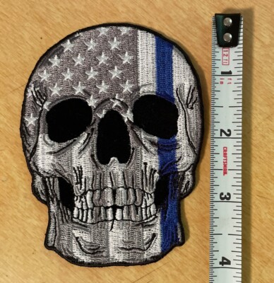 Thin Blue Line Skull Support The Blue Iron On Embroidered Patch 3"X4 ...
