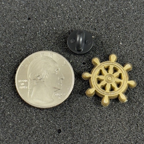 Vintage Nautical Ship Captain's Wheel Gold Colored Plastic Pin Pinback ...