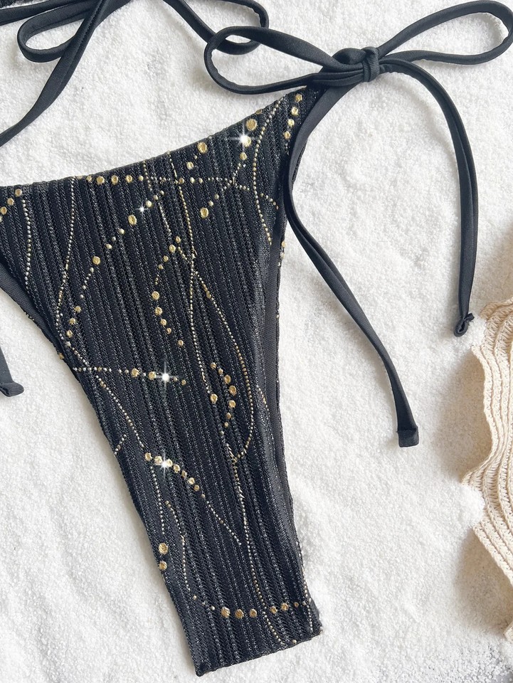 Womens Triangle Side String Bikini Swimwear Glitter Swimsuit Bling ...