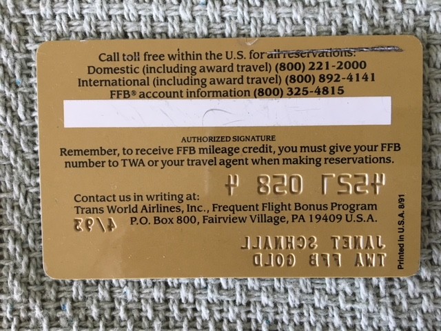 Vintage TWA Frequent Flight Bonus Program Membership Gold Card ...