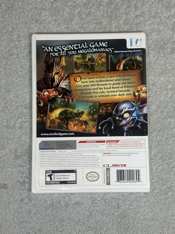 Overlord: Dark Legend (Nintendo Wii, 2009) Video Game 767649402694| eBay