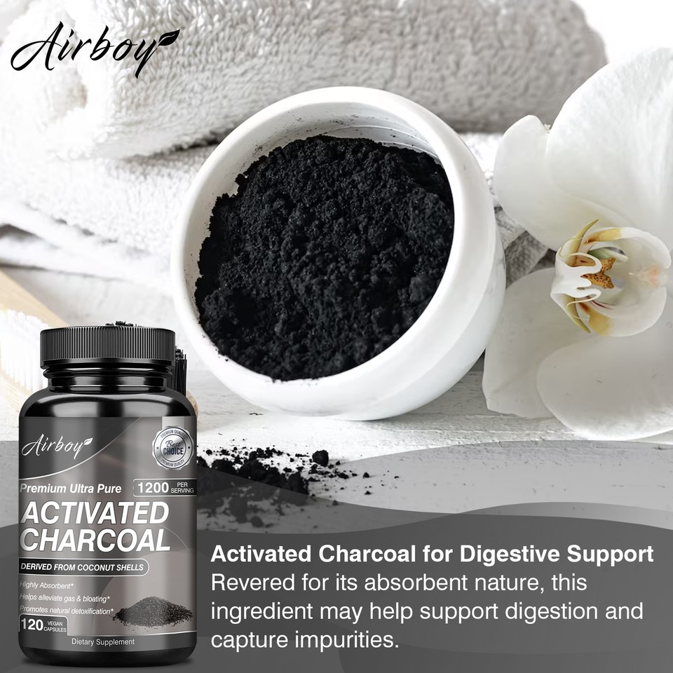 Organic Activated Charcoal Capsules 1200mg - Alleviate Gas & Bloating ...