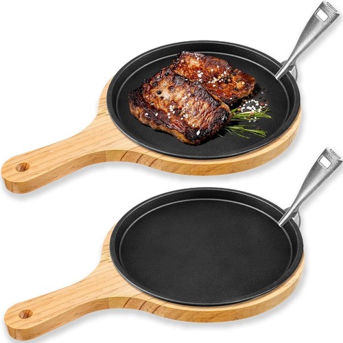 2 Sets Cast Iron Fajita Plate Set 9.45'' Fajita Plate Sizzler Pan with ...