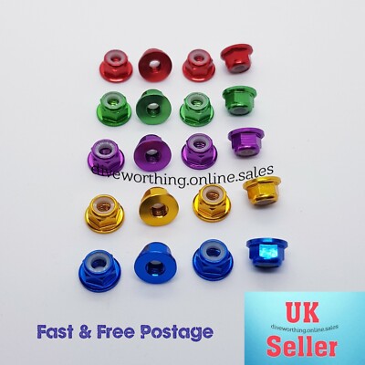 RC Wheel Nuts Nyloc Anodised Aluminium Flanged M4. For RC cars, trucks ...