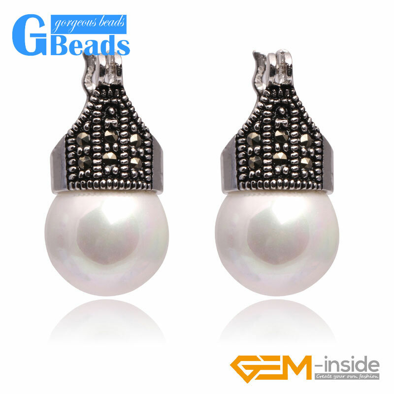 G-Beads Fashion 12mm Round Ball Beads Marcasite Silver Dangle Stud Hoop ...
