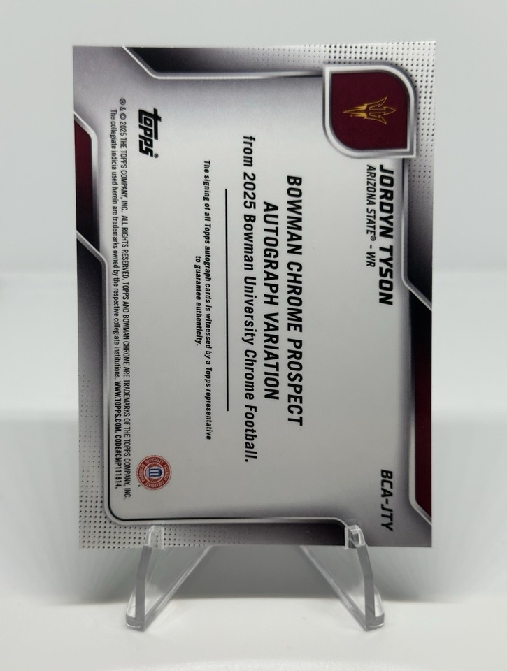 2025 Bowman U Chrome Jordyn Tyson Purple Auto /75 On-Card 1st Arizona ...