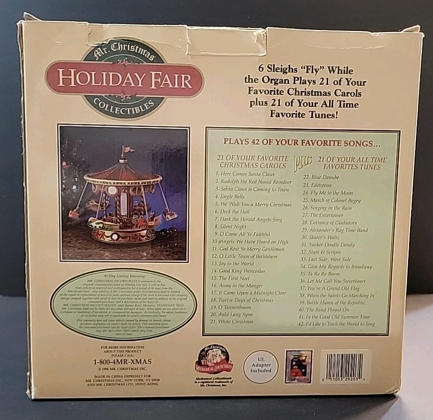 VTG Mr Christmas HOLIDAY FAIR CAROUSEL 42 Songs Musical Flying Sleigh ...